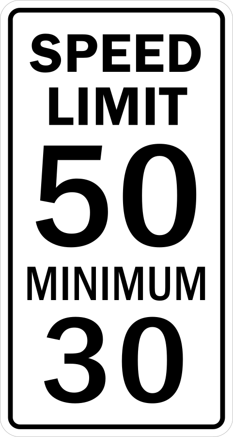 Speed Limit 50 Minimum 30 Sticker