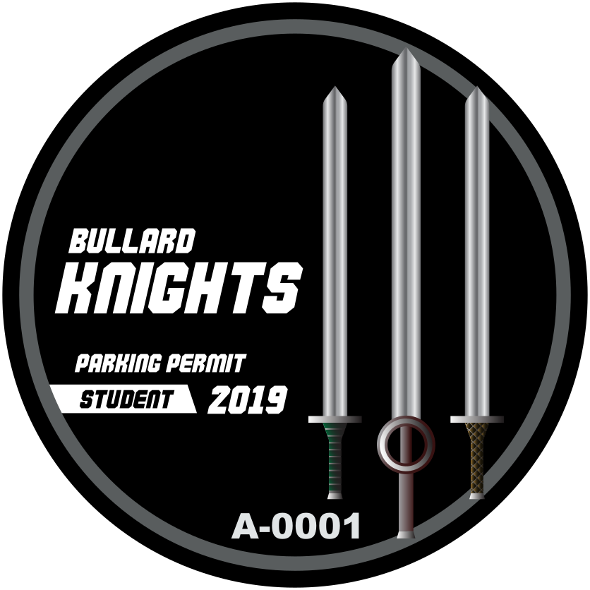 Circle Parking Permit Sticker for Schools with Sword Graphic