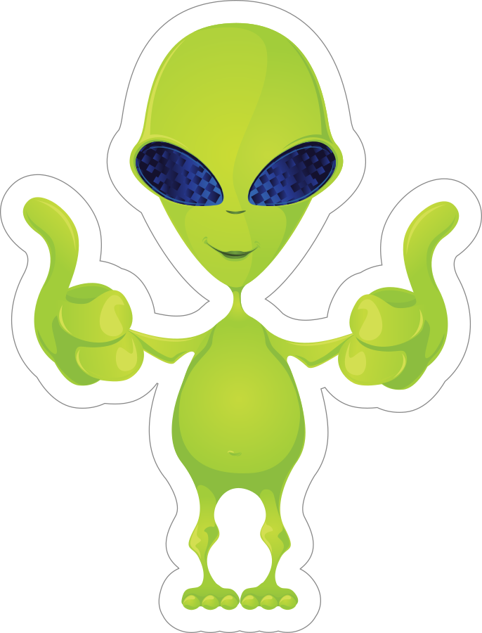 Thumbs Up Green Alien Sticker Shipped Fast & Free!