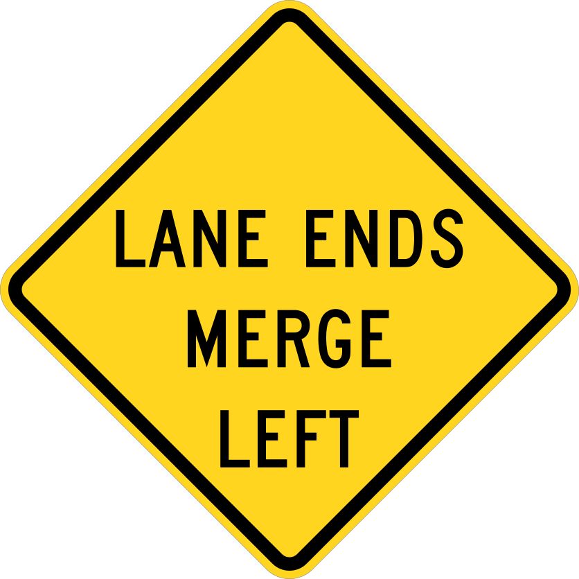 Warning Lane Ends Merge Left Sticker - 50+ Color Options!