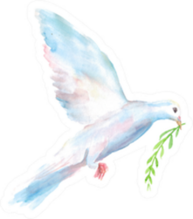 Watercolor Hand Drawn Sketch Of White Dove With A Green Twig Sticker