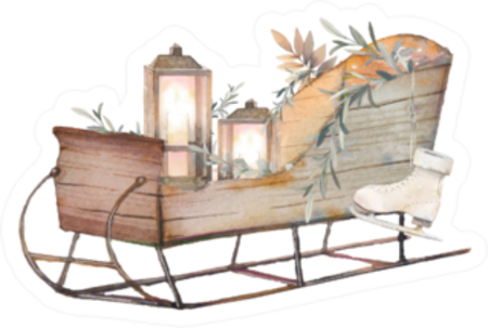 Watercolor Season Illustration Of Sled Sticker