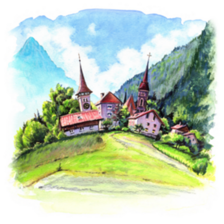 Watercolor Sketch Of Swiss Town Interlaken Sticker