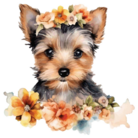 Yorkie With Flower Boquete Sticker