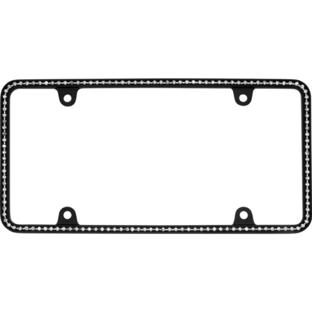 Black Matte White Diamonds Bling License Plate Frame