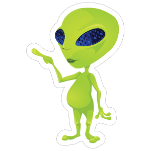 Pointing Green Alien Sticker