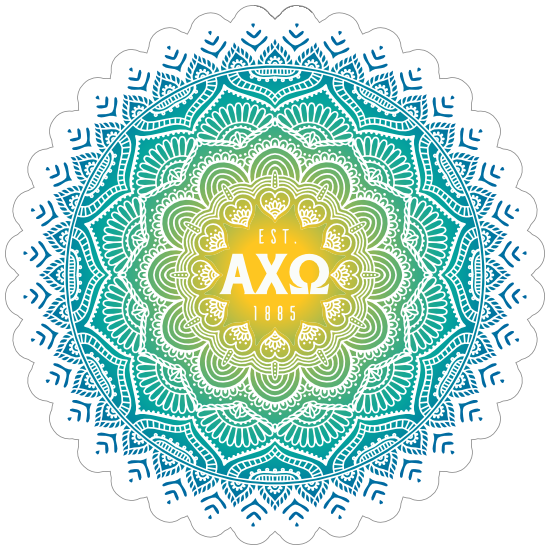 Yellow and Blue Alpha Chi Omega Mandala Sticker